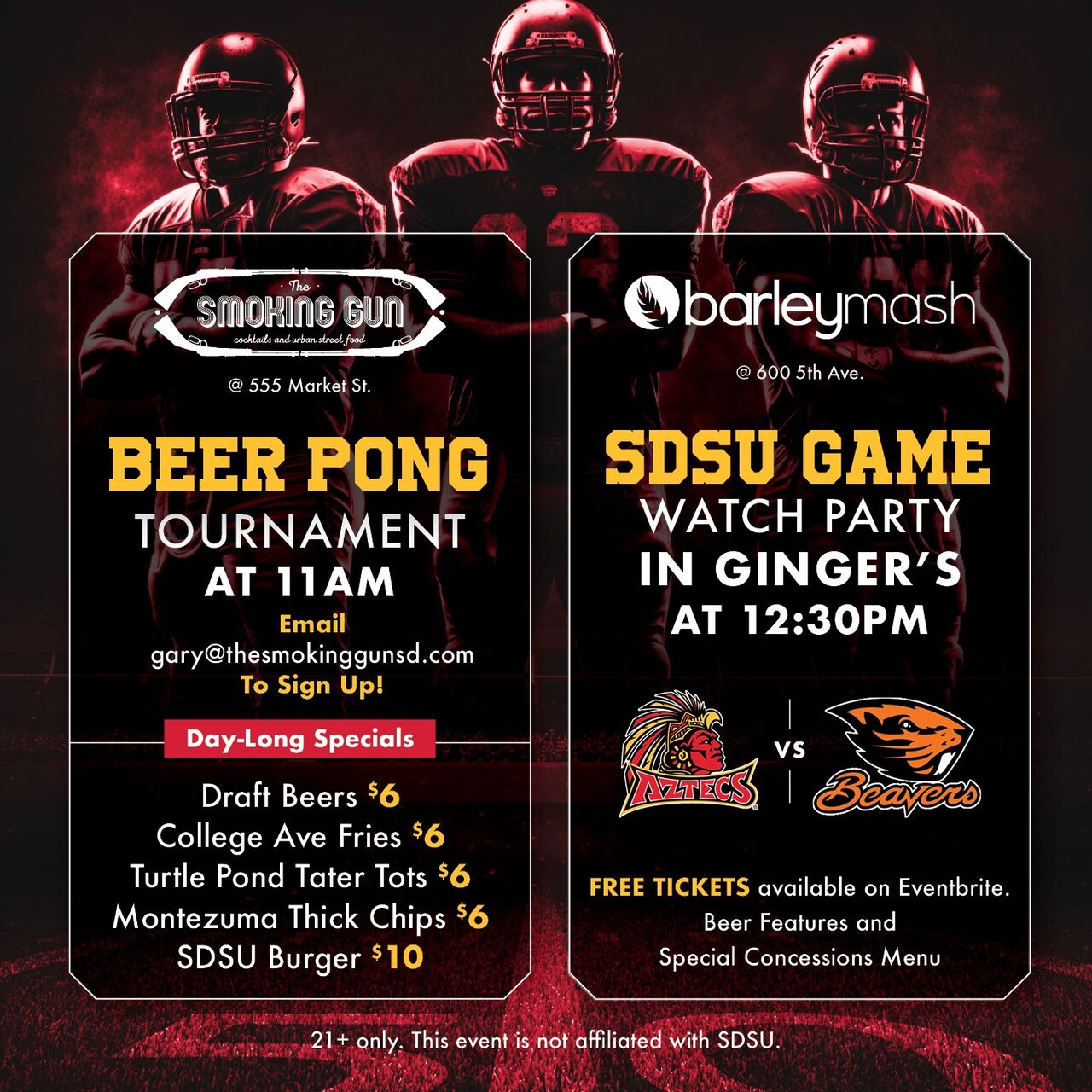 The Smoking Gun & Ginger's: SDSU GAME DAY PARTY!